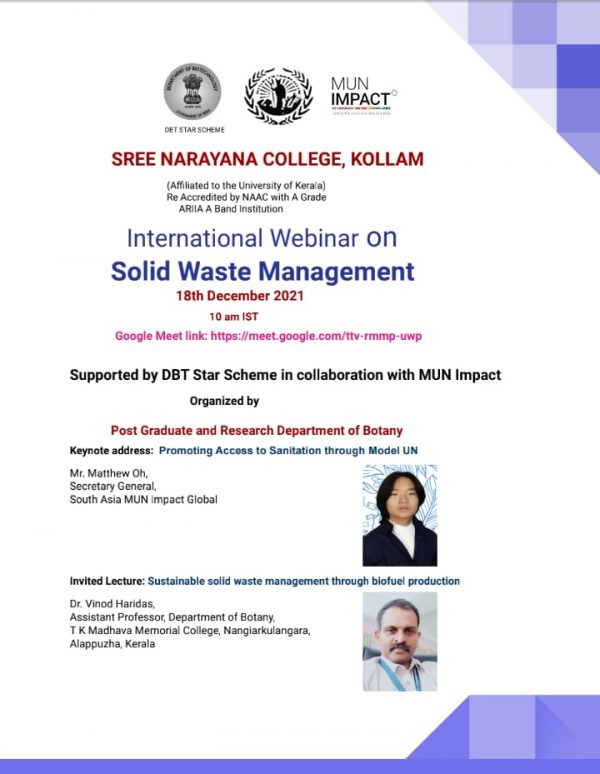 International Webinar on Solid Waste Management – Sree Narayana College