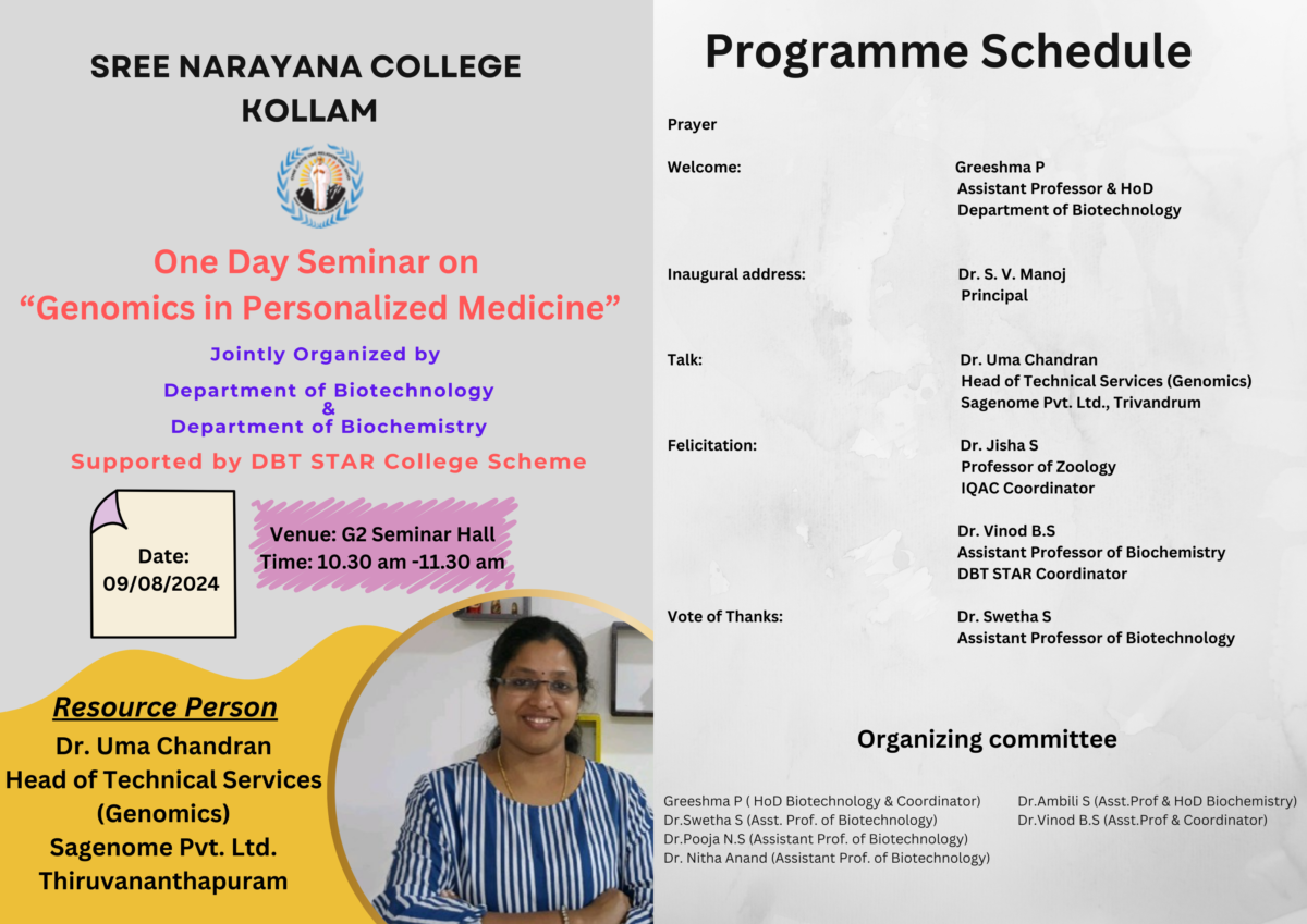 One Day Seminar on “Genomics in Personalized Medicine” supported by DBT ...